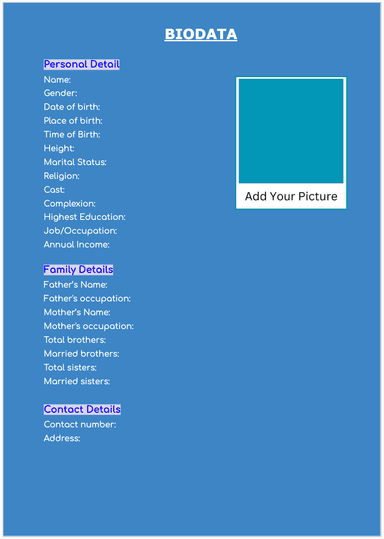 Marriage Biodata Word File Download | Edit And Use