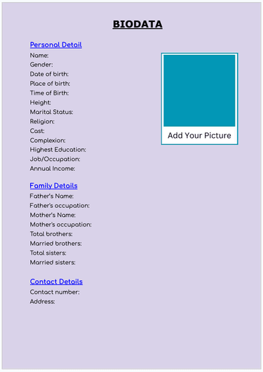 Marriage Biodata Word File Download | Edit And Use